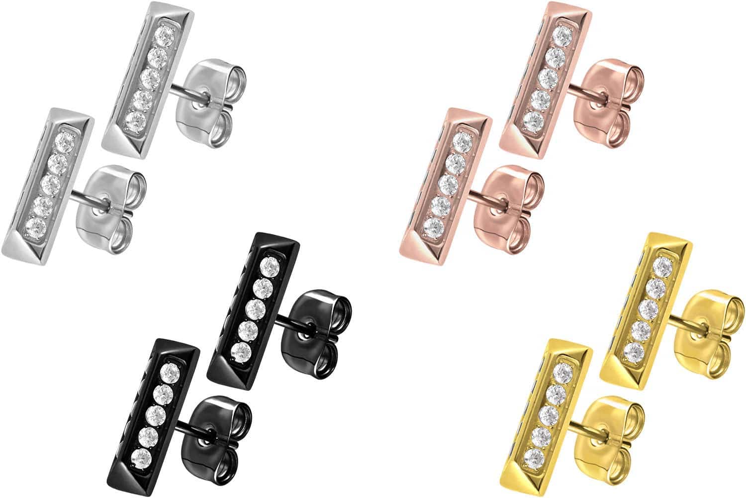 Titanium ear studs PYRAMID + SETTED CRYSTALS | PIERCINGLINE